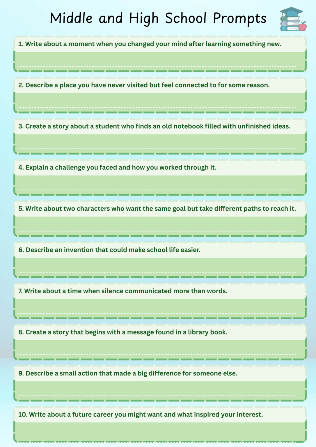 100 + Writing Prompts for Middle School (Free Printable PDF) - Meredith ...