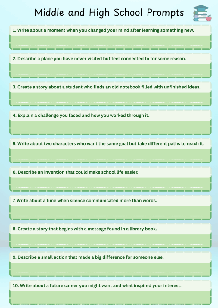 100 + Writing Prompts for Middle School (Free Printable PDF) - Meredith ...